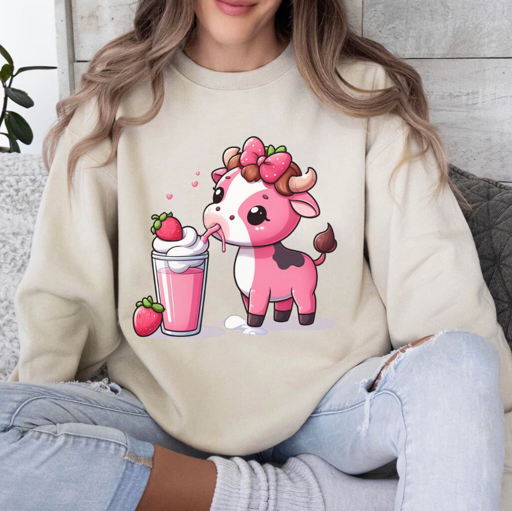 Cute Strawberry Cow Sweatshirt Milkshake Sweatshirt Cowgirl - Etsy