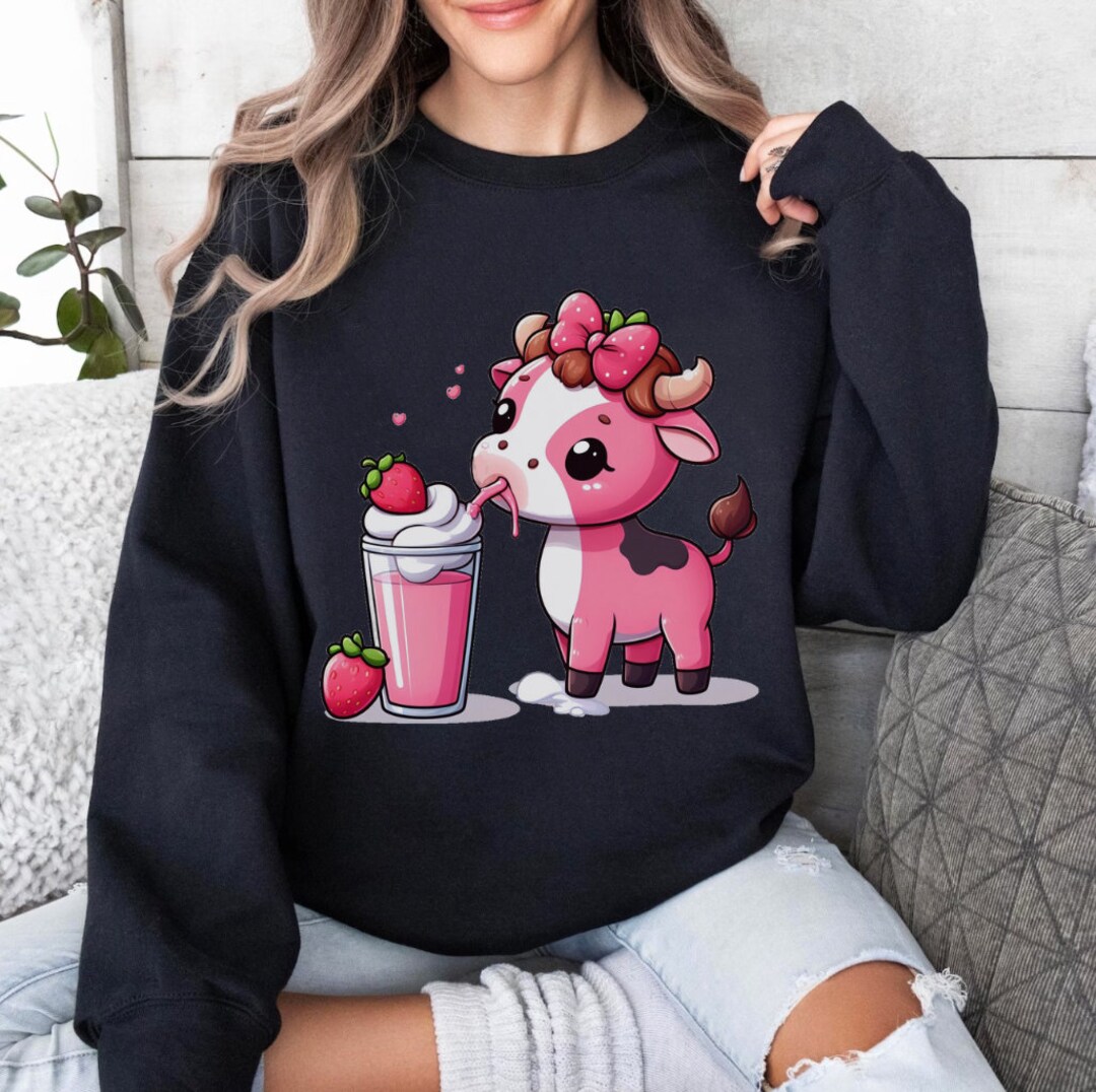 Cute Strawberry Cow Sweatshirt Milkshake Sweatshirt Cowgirl - Etsy