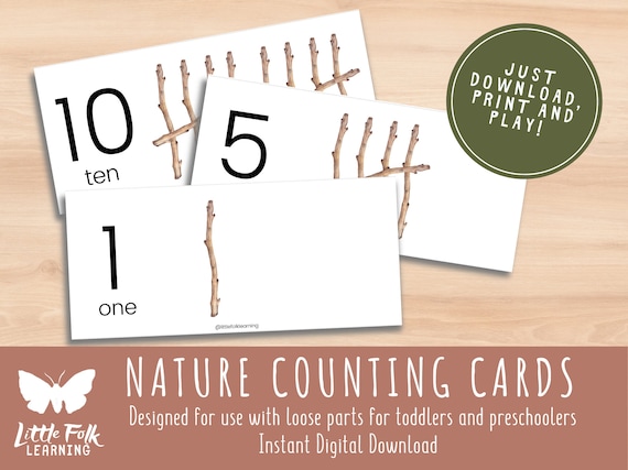 Nature Counting Cards // Montessori Printable Flash Cards // | Etsy