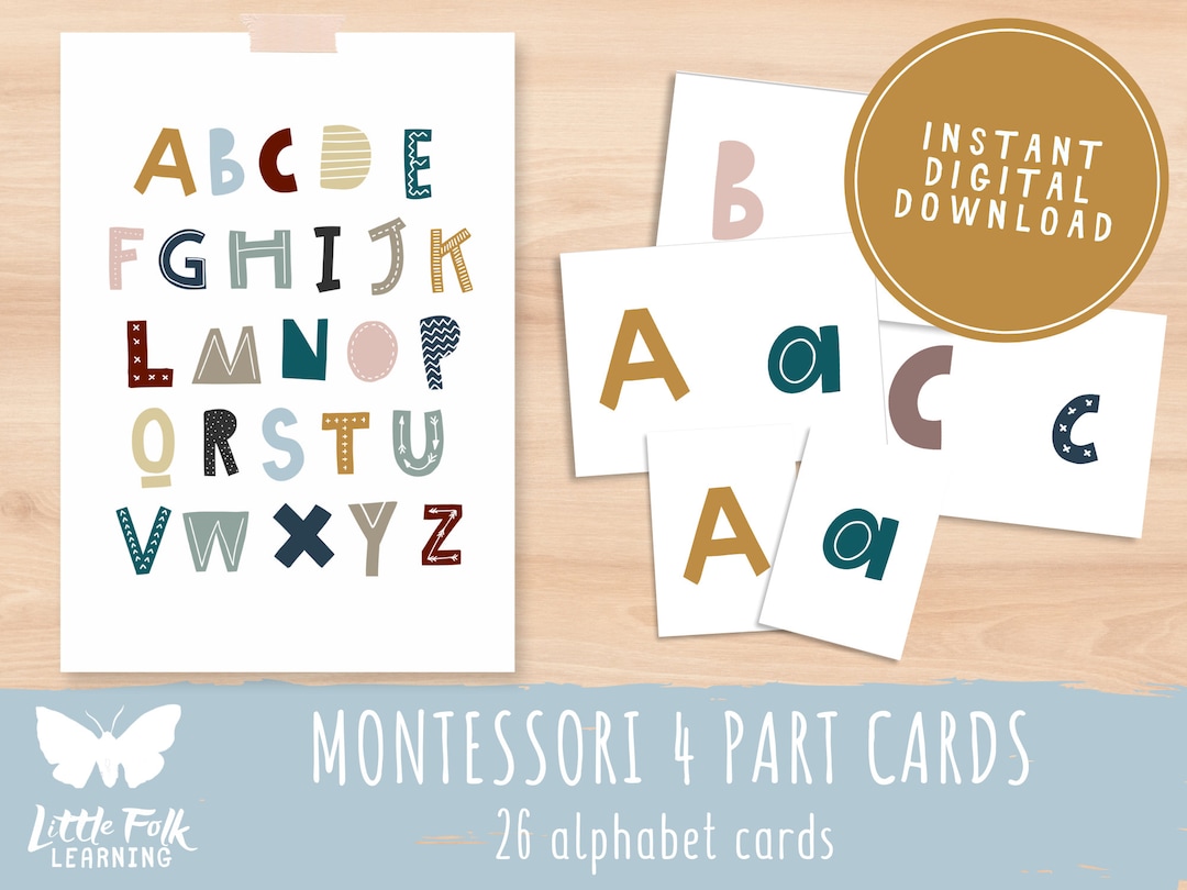 Alphabet 4 Part Cards // Montessori Printable Alphabet Flash Cards ...