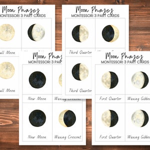 Moon Phases Montessori 3 Part Cards // Preschool Printable // Preschool ...