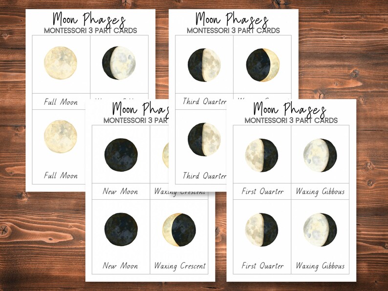 Moon Phases Montessori 3 Part Cards // Preschool Printable // Preschool ...