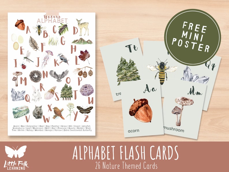 Nature Alphabet Cards // Montessori Printable Alphabet Flash - Etsy