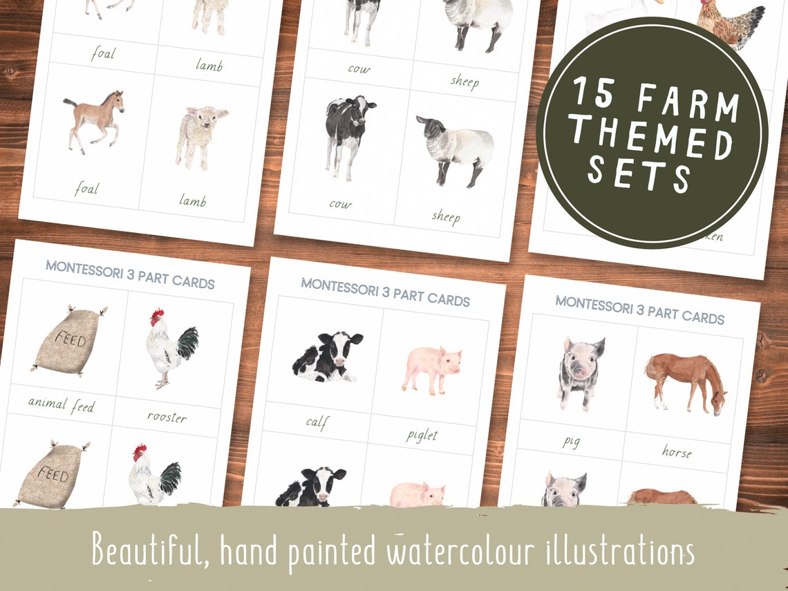 Farm Animals Montessori 3 Part Cards // Preschool Printable ...