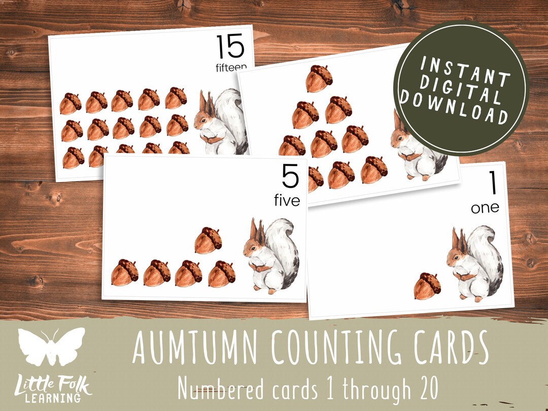 Autumn Counting Cards // Montessori Printable Flash Cards // Homeschool ...