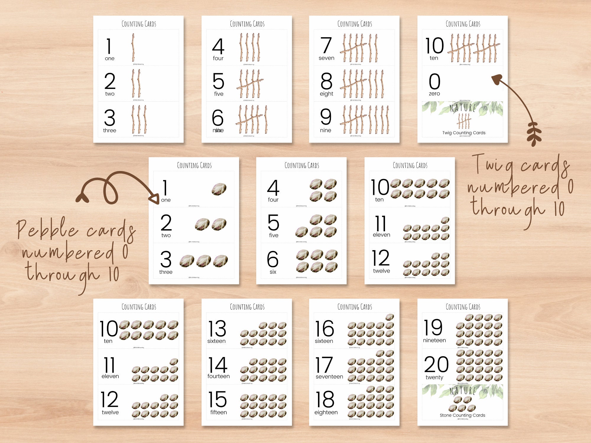 Nature Counting Cards // Montessori Printable Flash Cards // Reggio ...