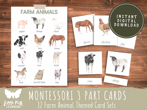 Farm Animals Montessori 3 Part Cards // Preschool Printable // - Etsy