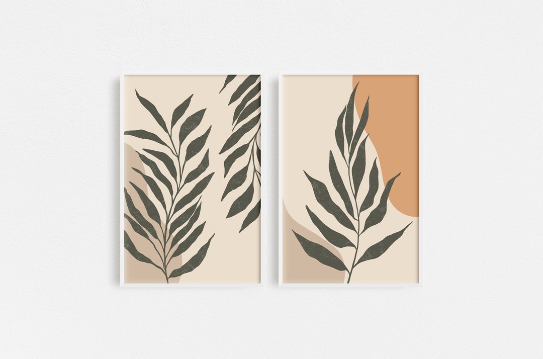 Boho Leaf Art Set of 2 Print, Neutral Boho Leaf, Boho Set of 2 Leaf ...