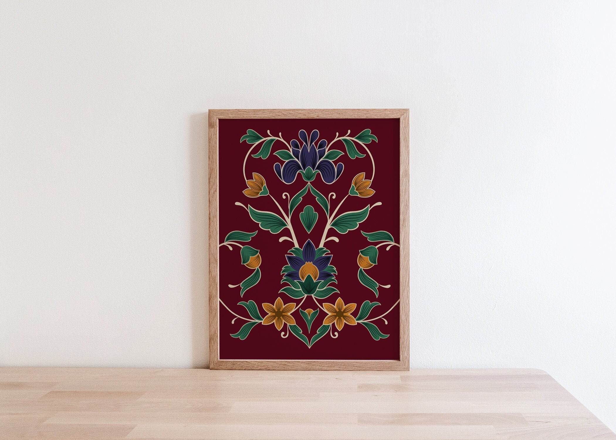 Vintage Floral Art Print, Floral Folk Art, Mughal Folk Art, Pakistani ...