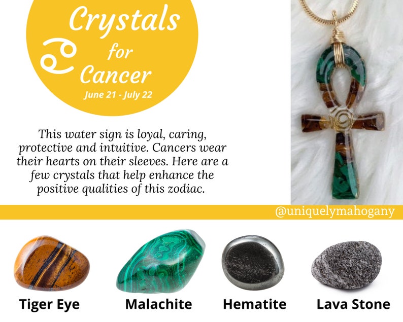 Zodiac/ Cancer Ankh Pendant/ Malachite/ Tiger Eye - Etsy