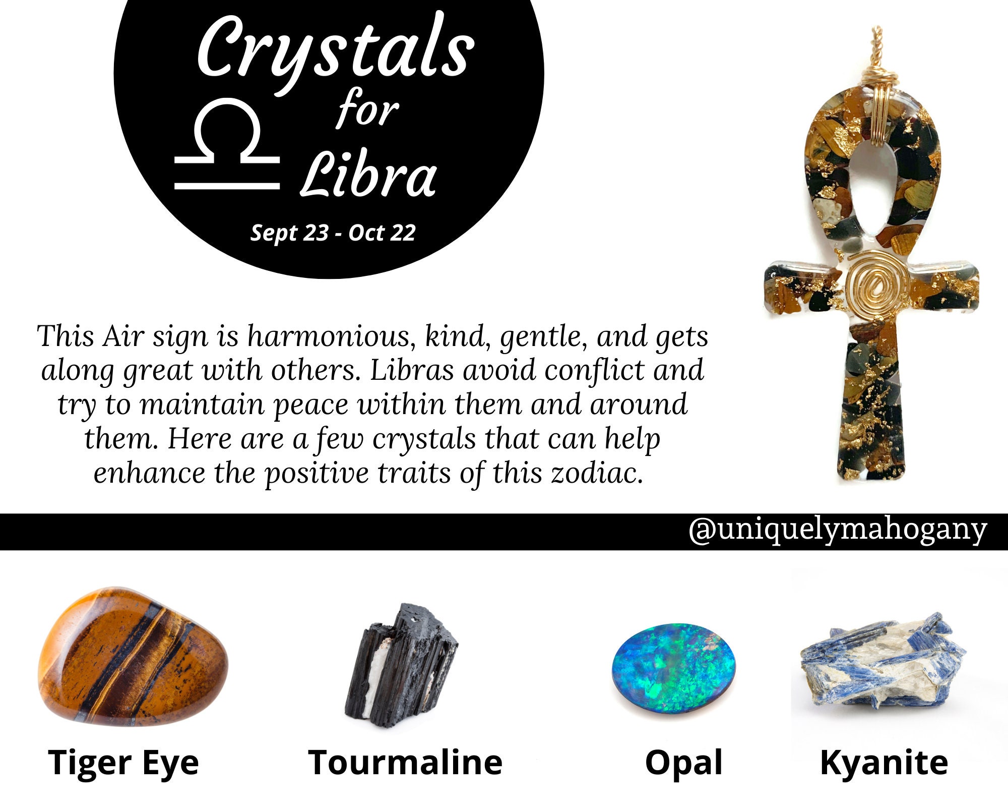 Zodiac/ Libra Ankh Pendant/ Tourmaline/tiger Eye - Etsy