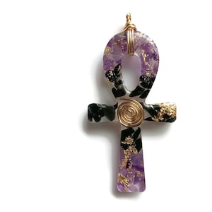 Amethyst / Black Onyx/ Hematite Necklace With Ankh - Etsy