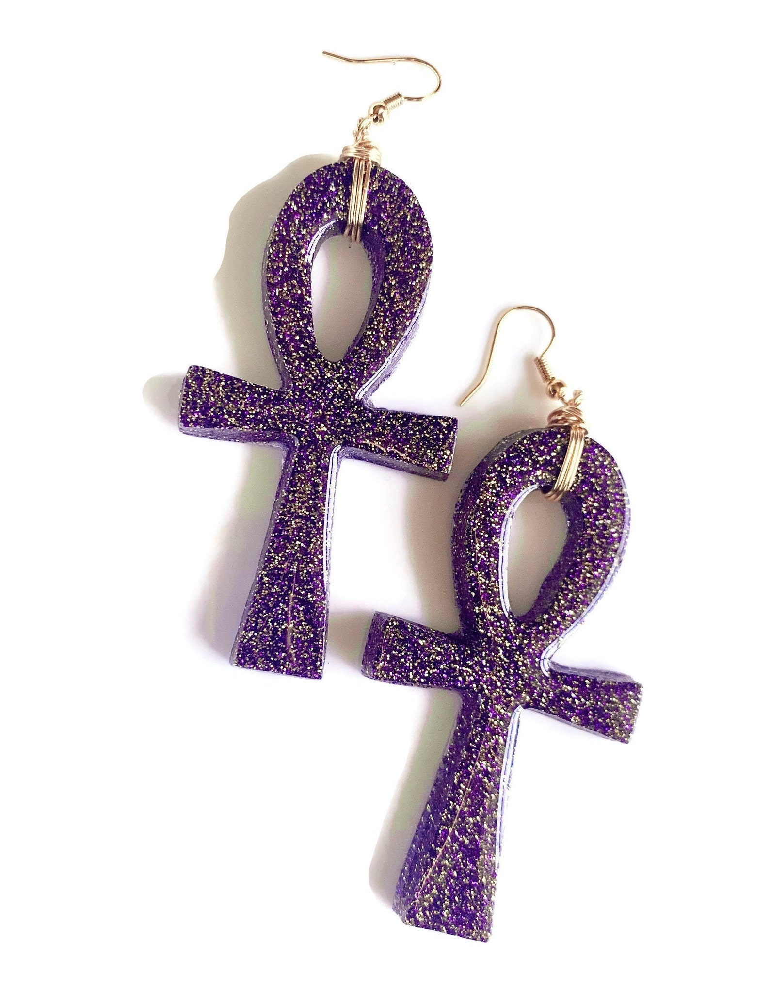Purple/Gold Ankh Earrings | Etsy