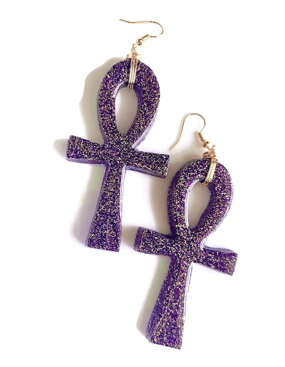 Purple/gold Ankh Earrings - Etsy