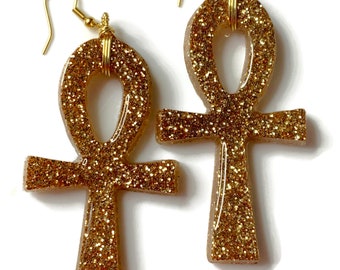 Purple/gold Ankh Earrings | Etsy