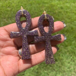 Purple/gold Ankh Earrings - Etsy
