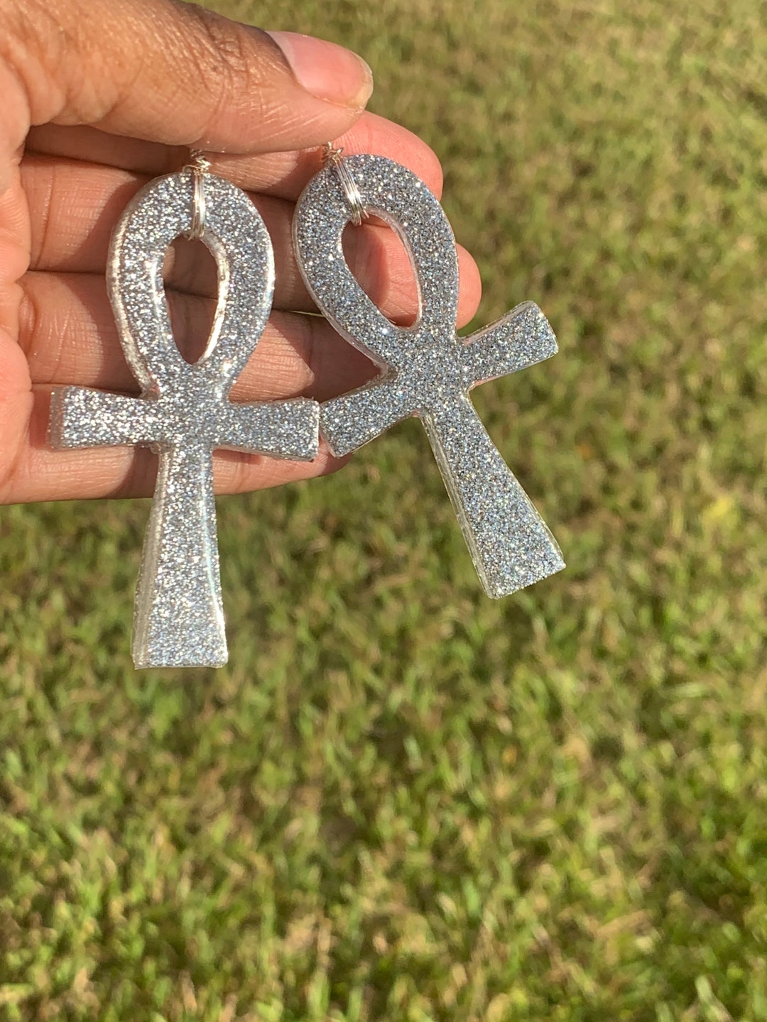 Silver Sparkle Ankh Earrings - Etsy