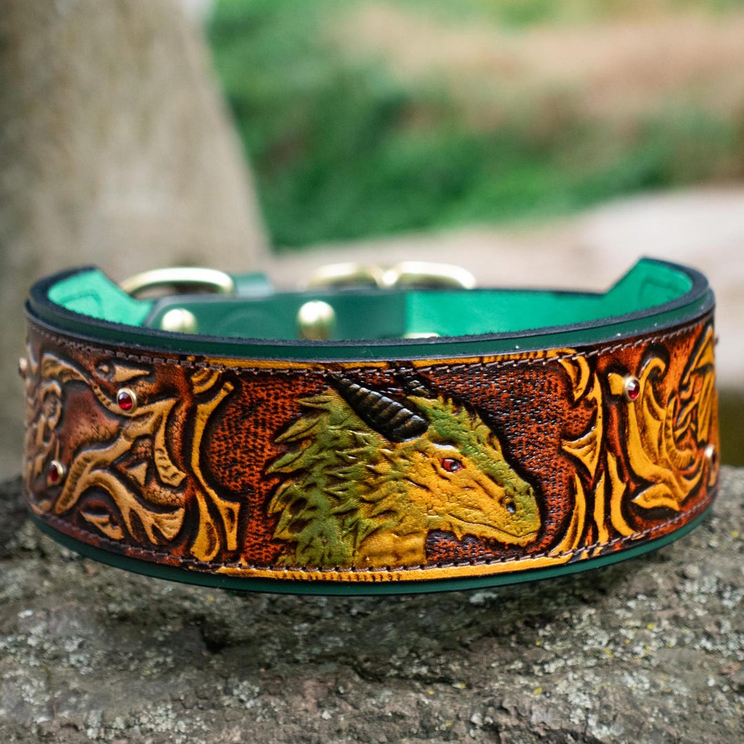 Mythical Dragon ~ Tooled, Handcrafted, Leather Dog Collar Custom-made ...