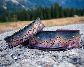 Sage Mountains and Pine Trees Leather Dog Collar - Handcrafted and ...