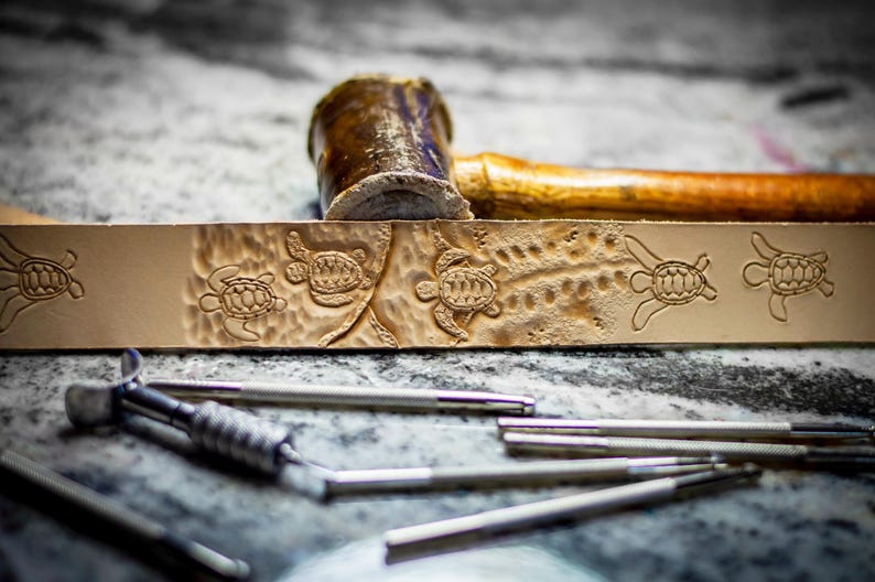 Baby Sea Turtles - Tooled Leather Dog Collar - Handcrafted, Custom-made ...