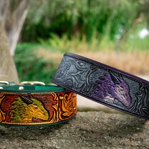 Mythical Dragon ~ Tooled, Handcrafted, Leather Dog Collar Custom-made ...