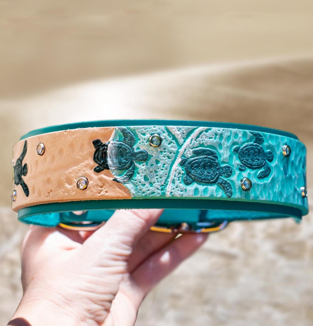 Baby Sea Turtles - Tooled Leather Dog Collar - Handcrafted, Custom-made ...