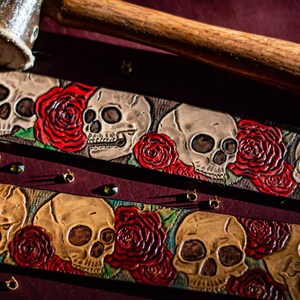 Skulls & Roses Tooled Leather Dog Collar - Large / XL - Etsy