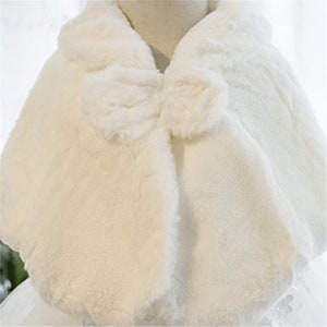 Off-white Kids Faux Fur Shrug for Wedding, Bow Shrug, Baby Girl Shawl ...