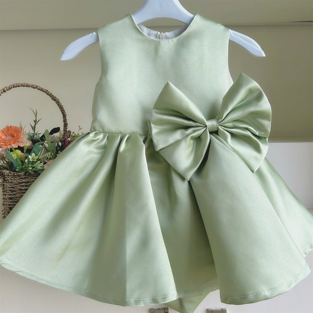 Light Green Baby Girl Dress, Sage Satin Dress, Baby Dress, Toddler ...