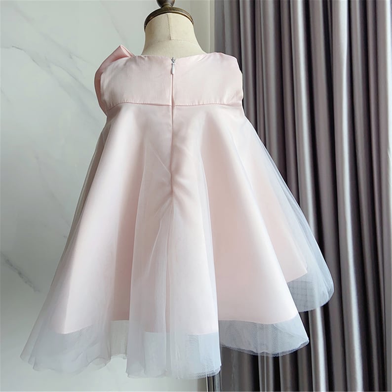 Light Pink Baby Dress With Bow Tulle Satin Dress Baby Girl - Etsy