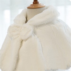 Off-white Kids Faux Fur Shrug for Wedding, Bow Shrug, Baby Girl Shawl ...