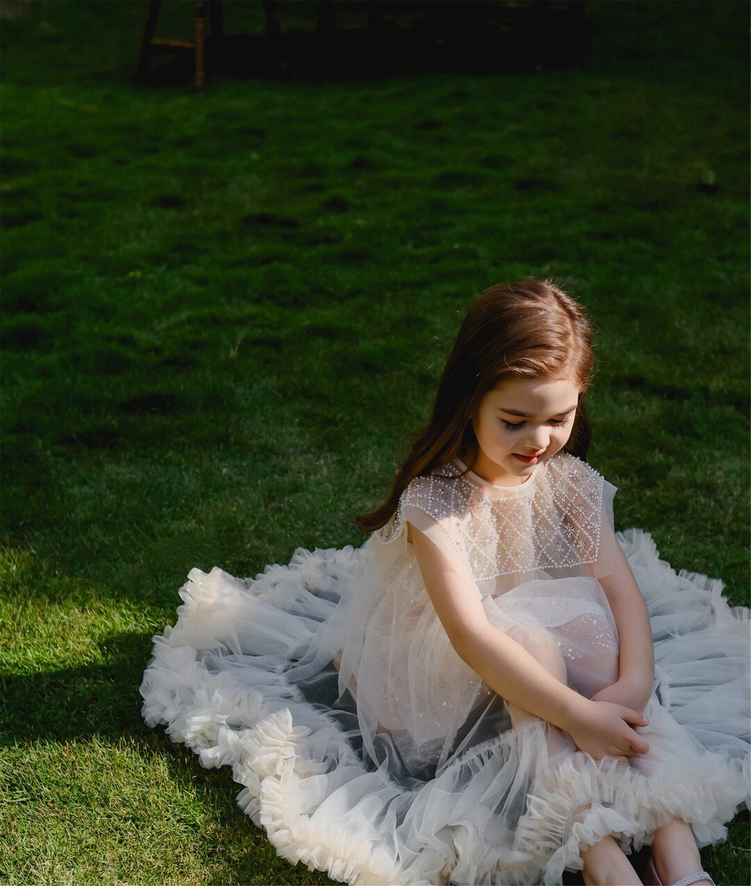 Champagne Baby Girls Dress, Flower Girl Dress for Grass Wedding,layered ...