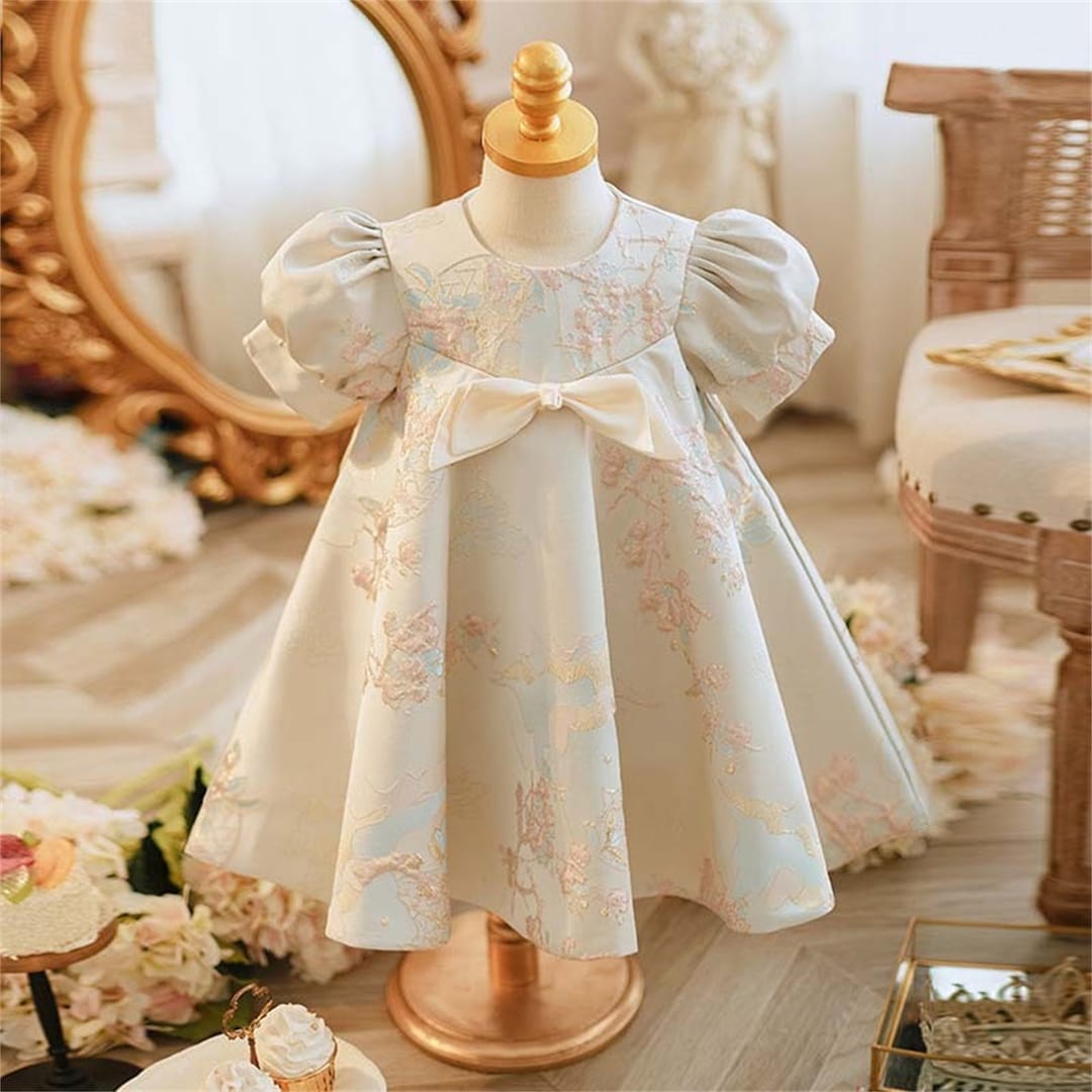 Elegant Jacquard Satin Toddler Dress, Baby Girl Dress With Bubble ...