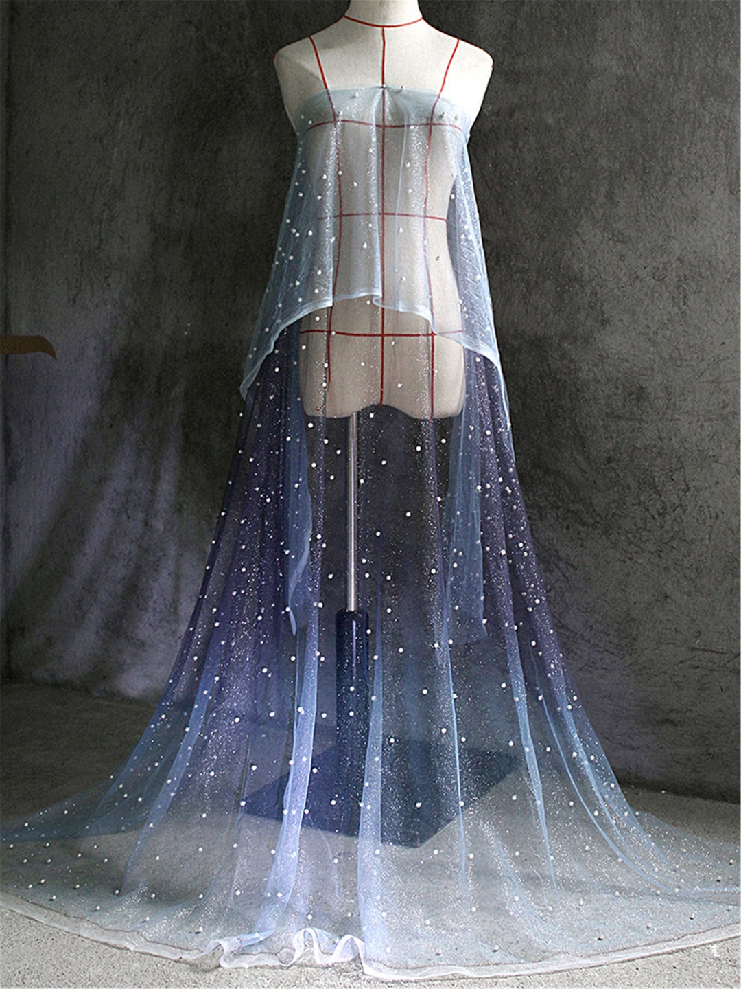 Ombre Purple Blue Sparkle Tulle With Pearls Gradient Pearls Tulle ...