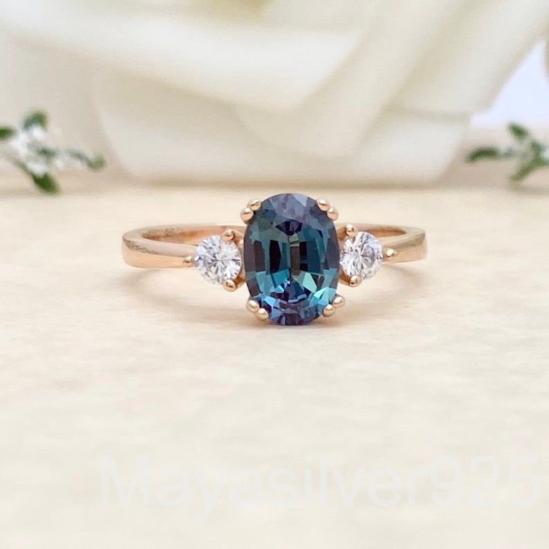 Alexandrite Ring Oval Cut Alexandrite Engagement Ring Color - Etsy