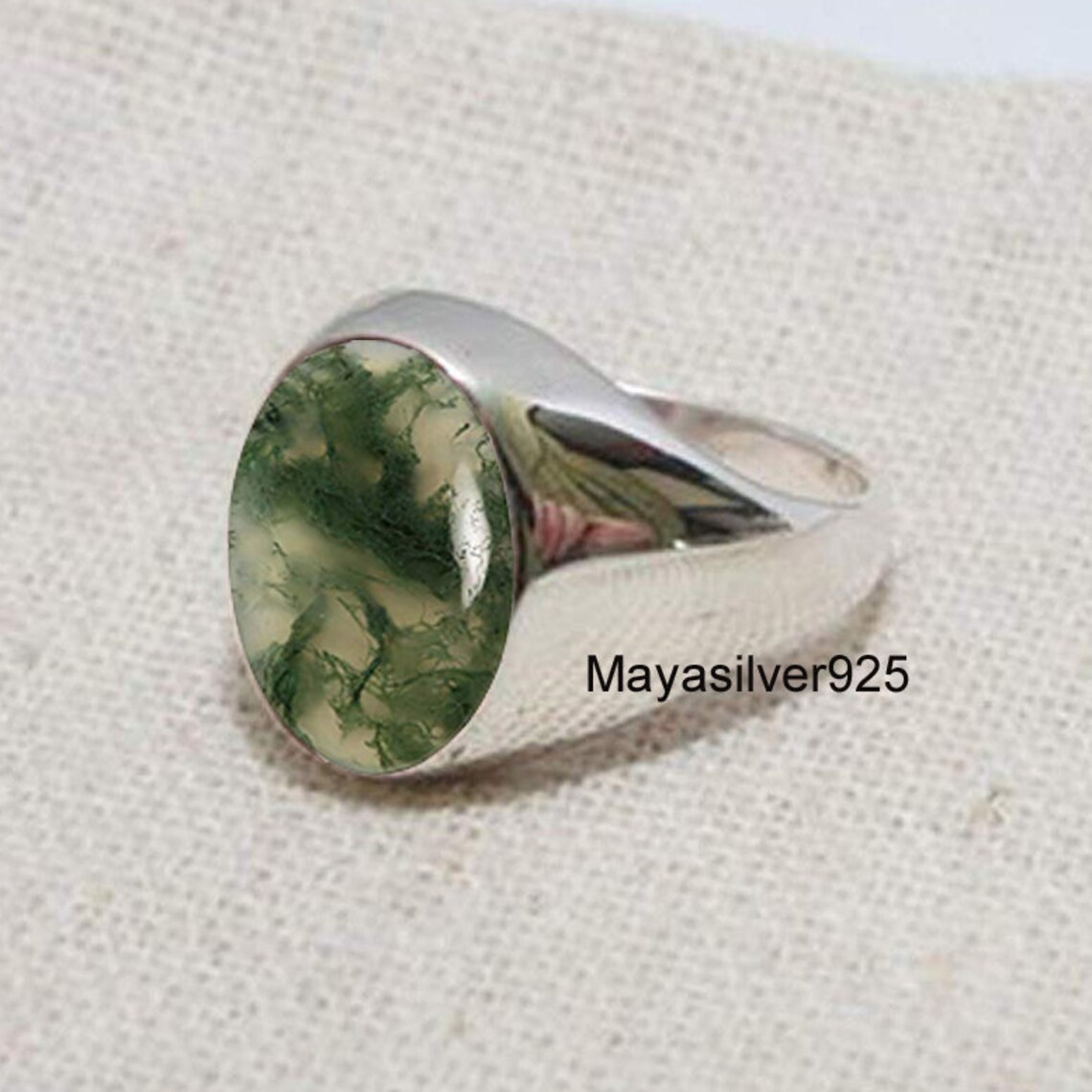 Men's Green Moss Agate Sterling Silver Ring Gemstone - Etsy