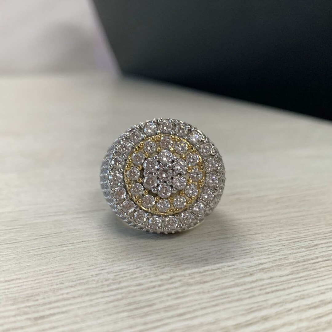 Men's Iced Out Moissanite Round Hip Hop Rapper Pinky Ring Solid 925 ...