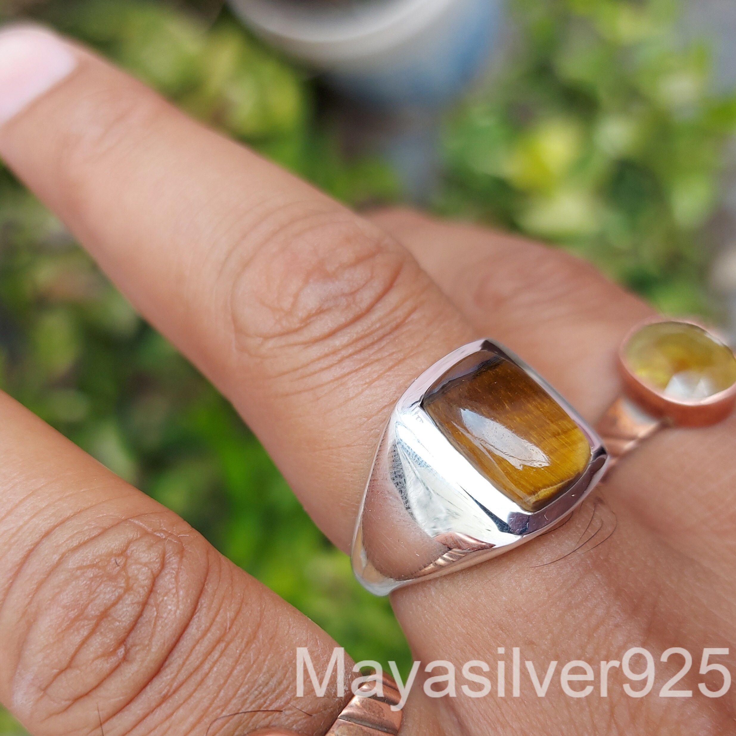 Tiger Eye Signet Ring 14k Plated Ring Gold Tiger Eye Ring | Etsy