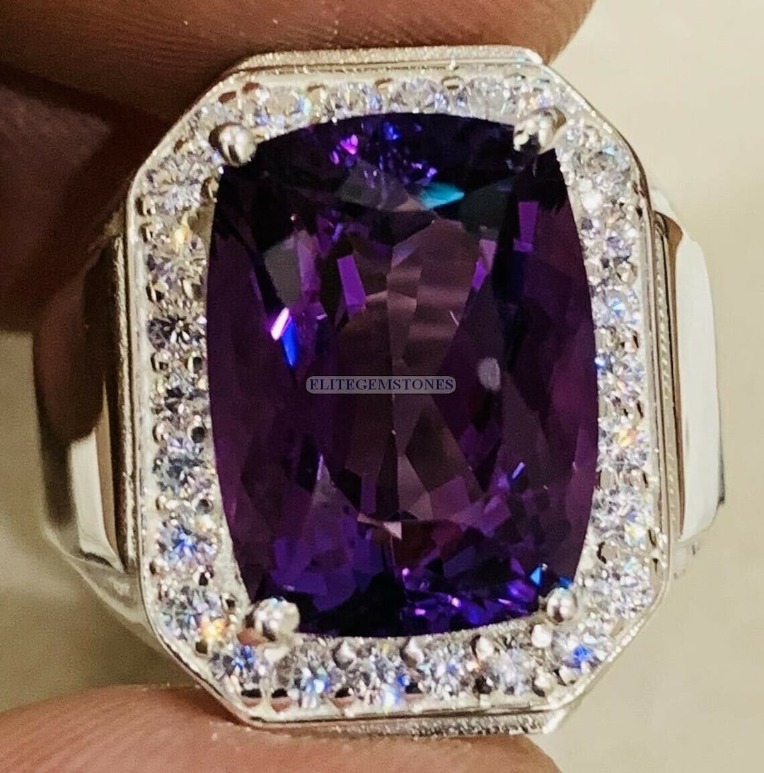 Sparkling Purple Amethyst Mens Ring, Best Dad Gift, Statement 14k Gold ...