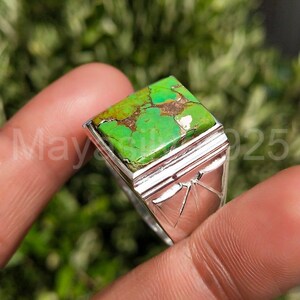 Natural Green Copper Turquoise Ring Solid 925 Sterling Silver - Etsy