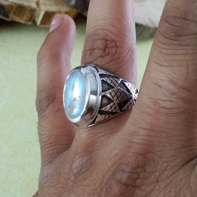 Moonstone Ring Men Rainbow Moonstone Ring Signet Ring 925 | Etsy