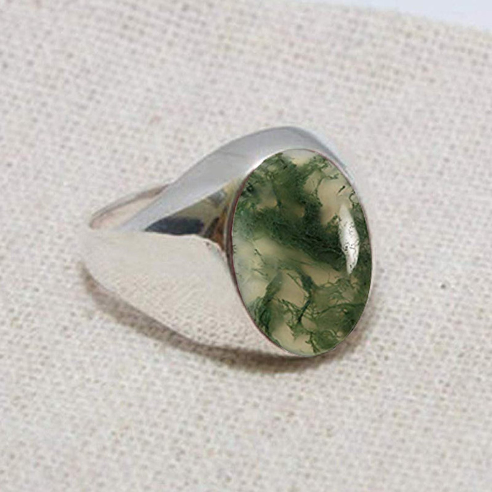 Men's Green Moss Agate Sterling Silver Ring Gemstone - Etsy