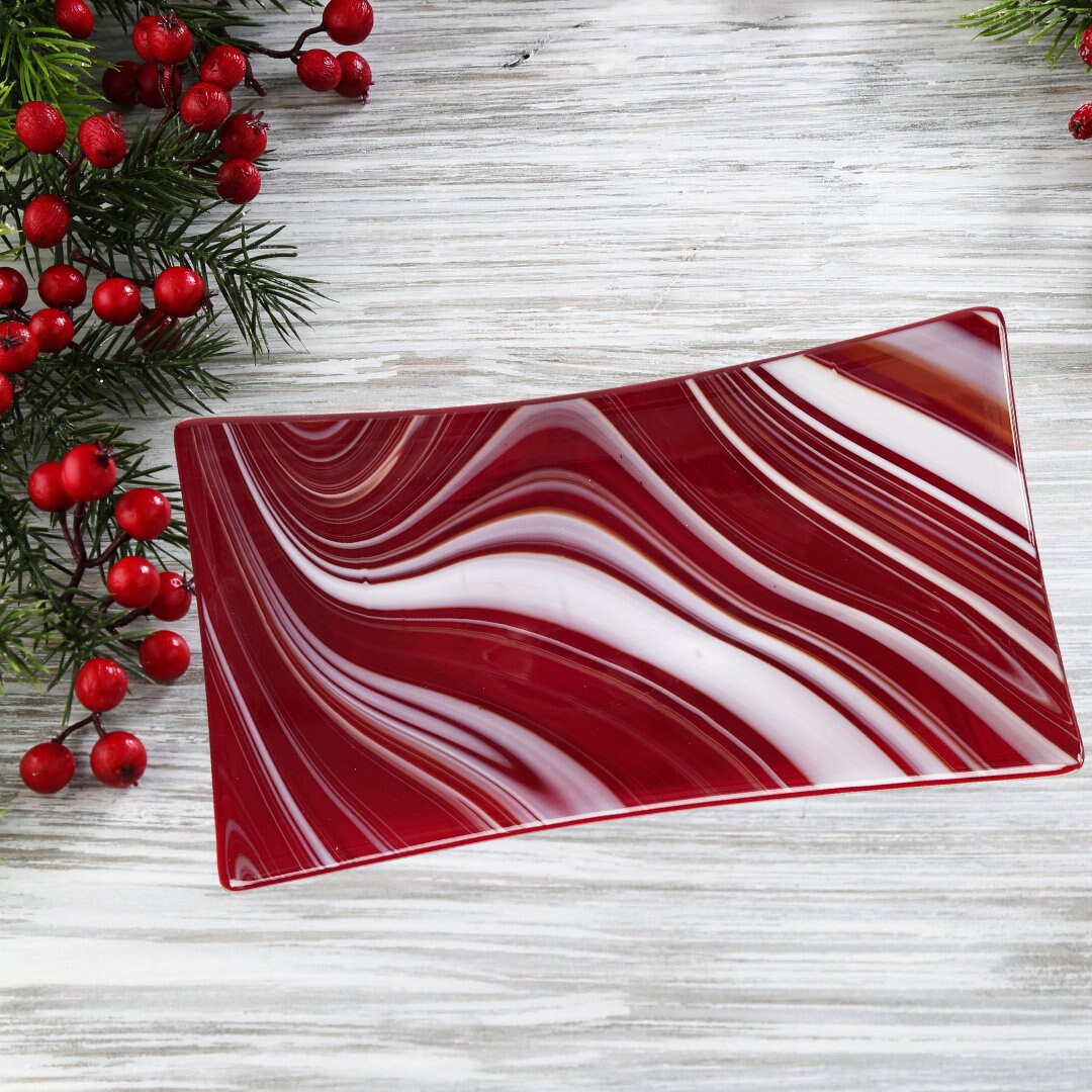 Fused Glass Peppermint Swirl Tray, Appetizers, Cookies, Holiday Decor ...