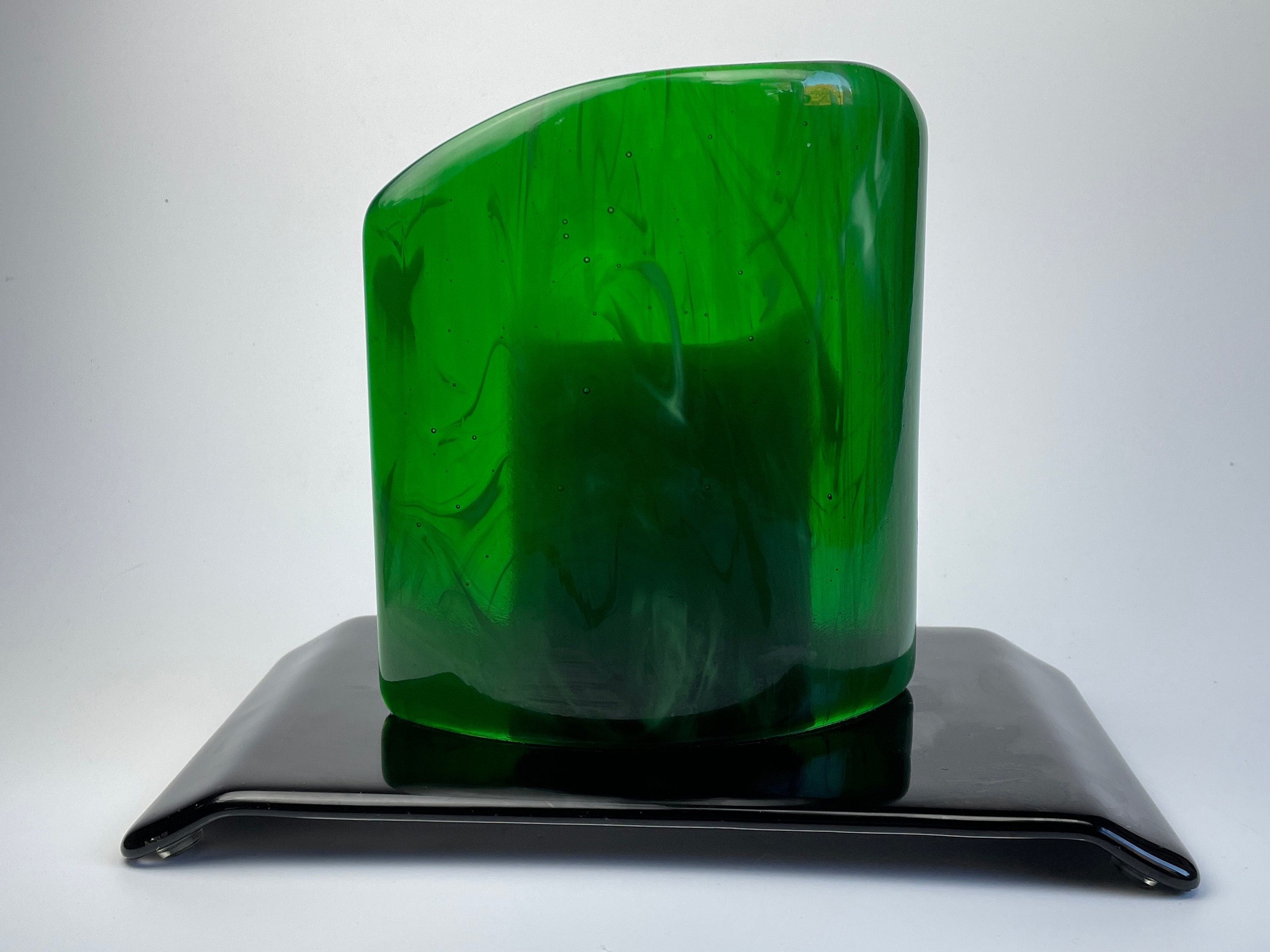 Green Glass Table Sconce W/black Stand Mantel Piece Art - Etsy