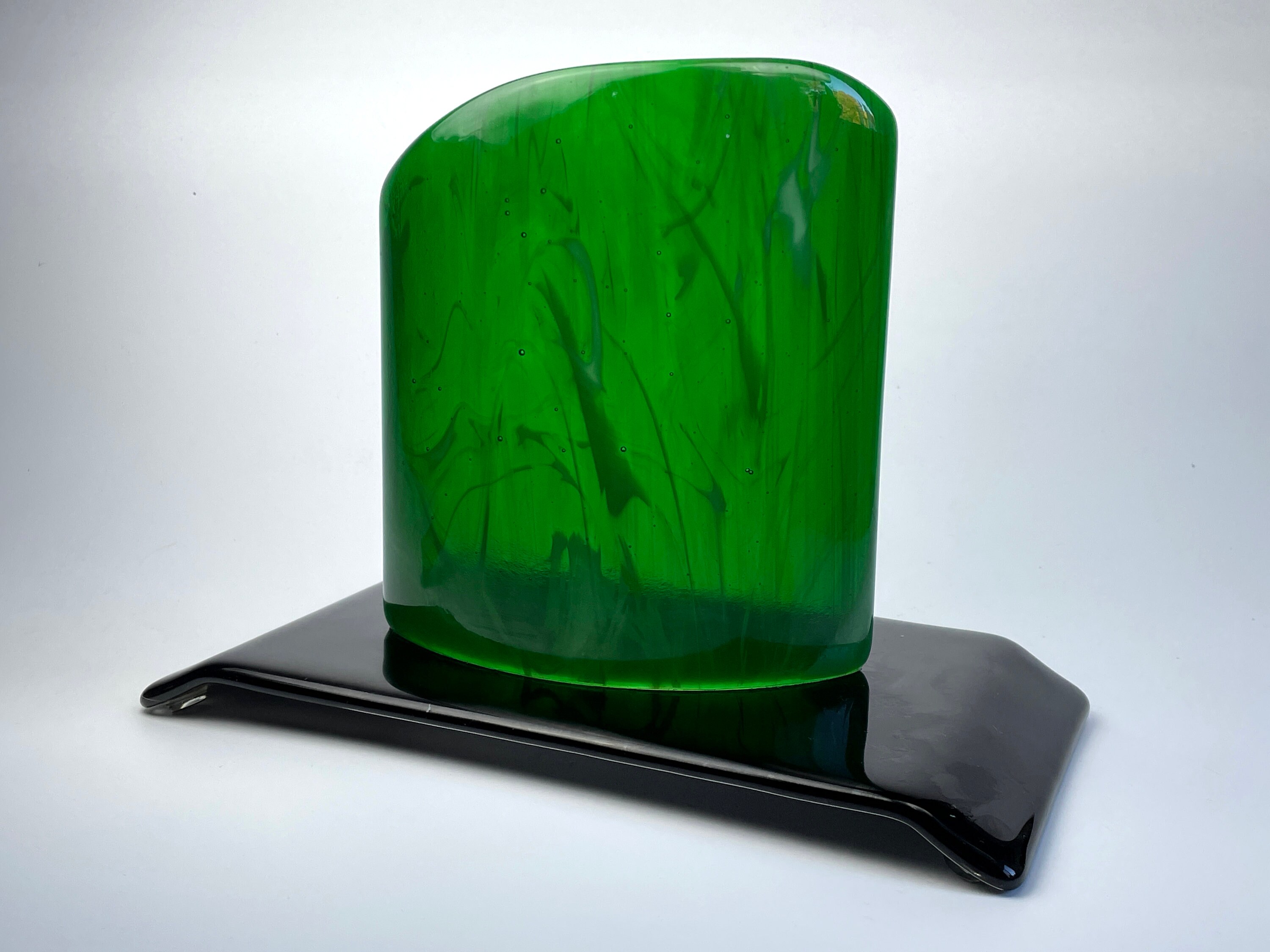 Green Glass Table Sconce W/black Stand Mantel Piece Art - Etsy