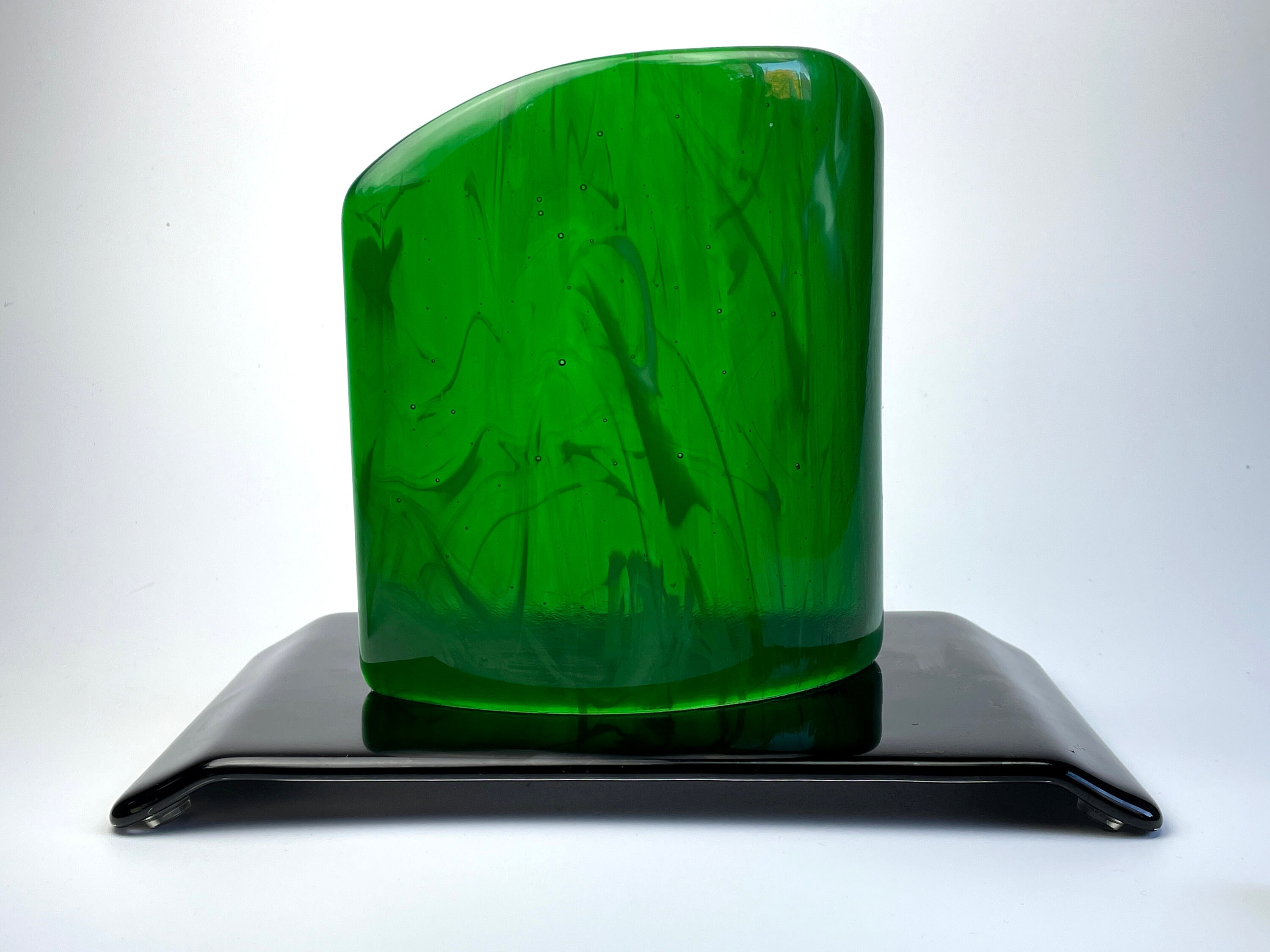 Green Glass Table Sconce W/black Stand Mantel Piece Art - Etsy