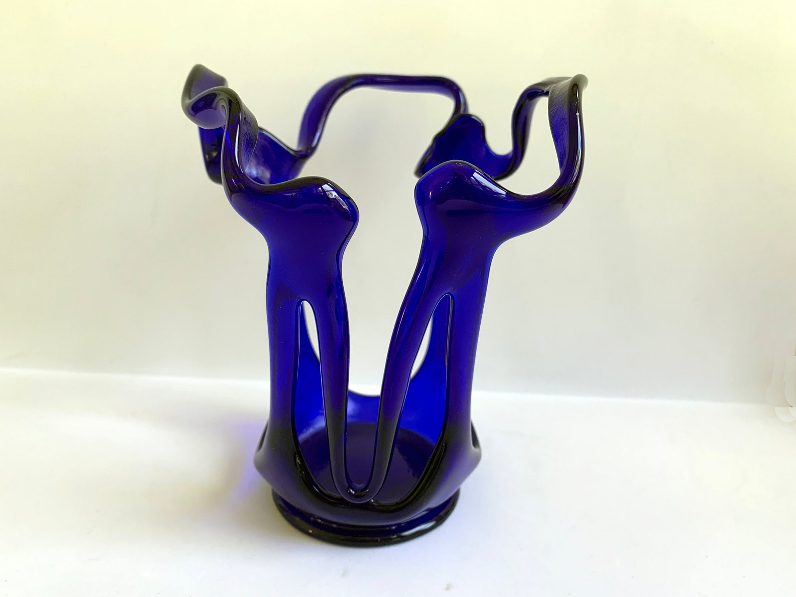 Blue Artique Freeform Glass Sculpture, Candleholder, Glass Art - Etsy