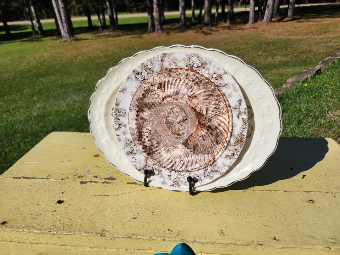 Vintage Ceramic & Pink Depression Glass Flower Wall Art~ - Etsy