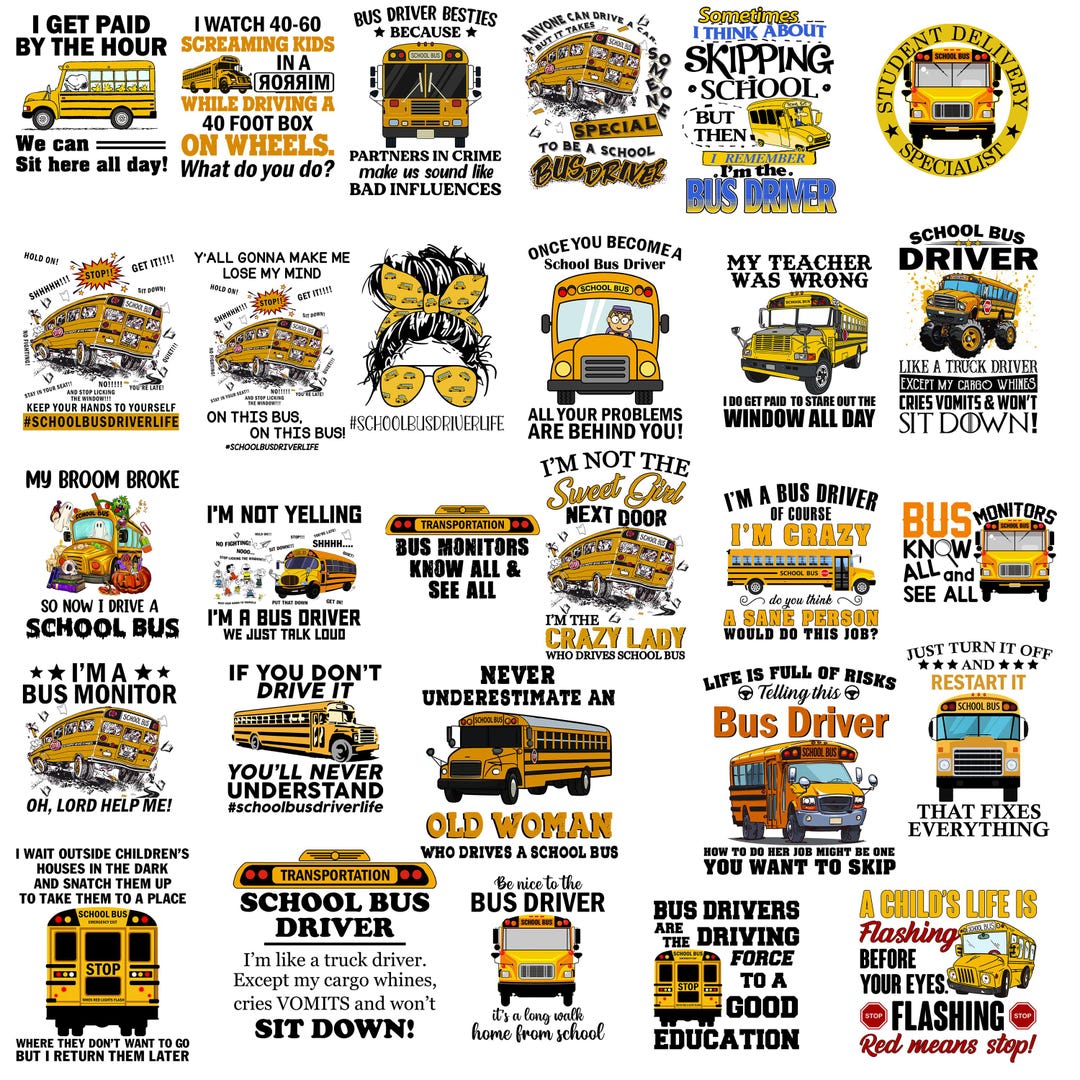Funny School Bus Driver PNG Designs: 100+ File Bundle (digital Download ...