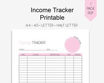 Income Tracker Printable Income Template Side Hustle Income Business ...